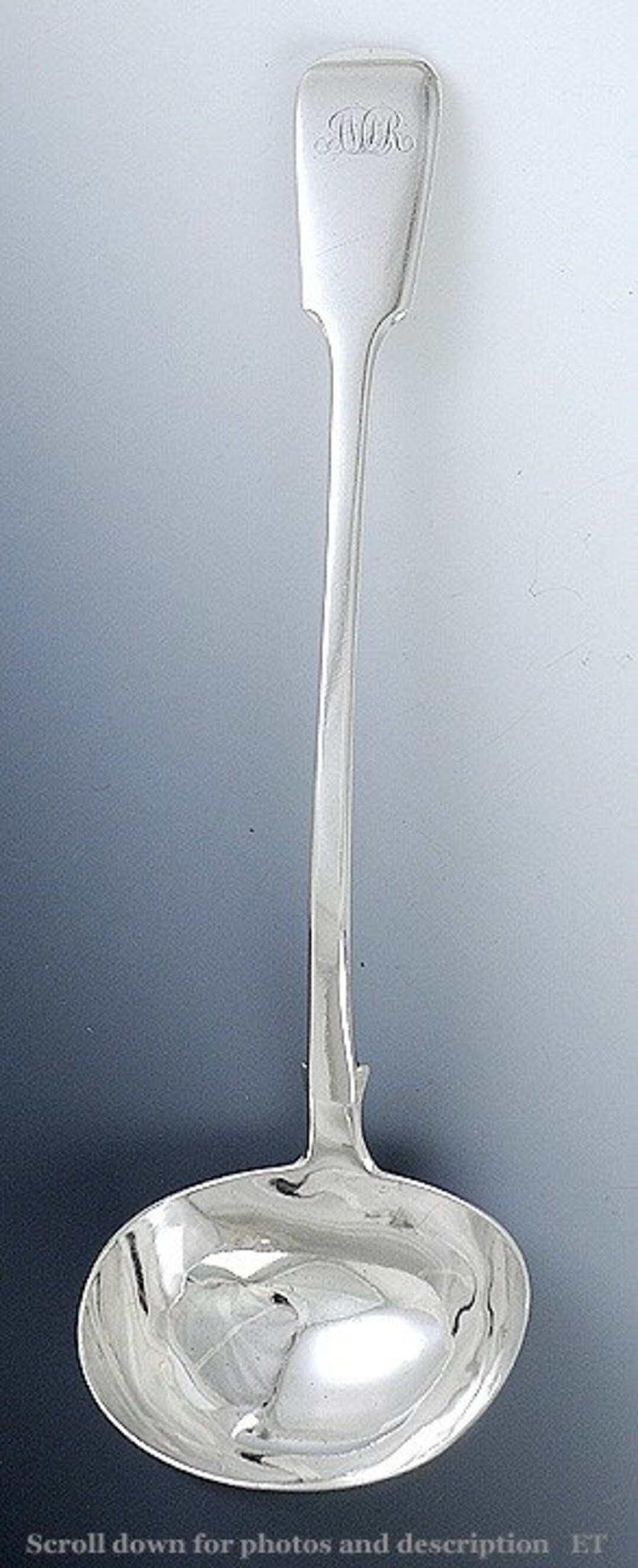 1846 Antique English Victorian Fiddle Sterling Silver Soup Punch Ladle ...