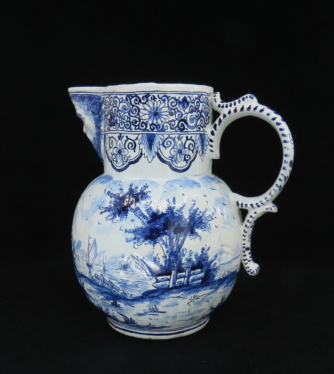 Fine Old 1700s Delft Faience Blue White Scenic Mask Jug Pitcher - Etsy