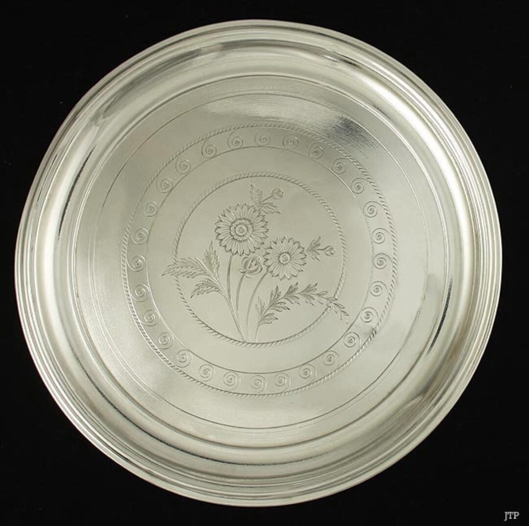 Antique 1920s Russian Silver Flower Engraved Serving Platter/tray 10 1/ ...
