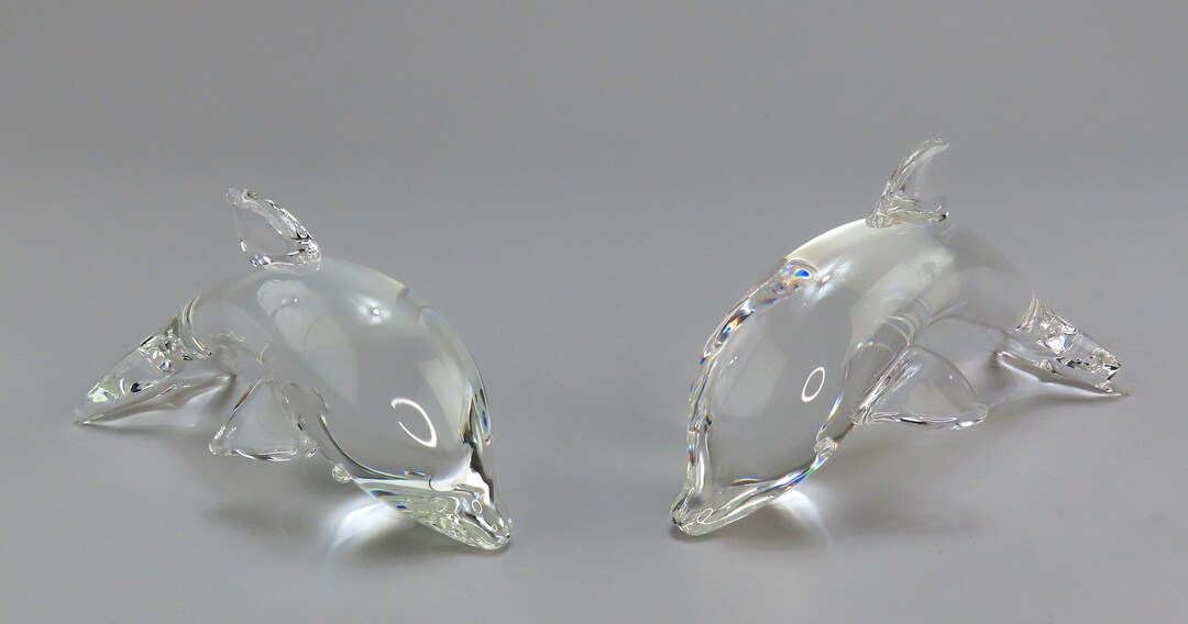 Fine Pair VTG Steuben Art Glass Dolphins Porpoises 8125 Lloyd Atkins ~6 ...