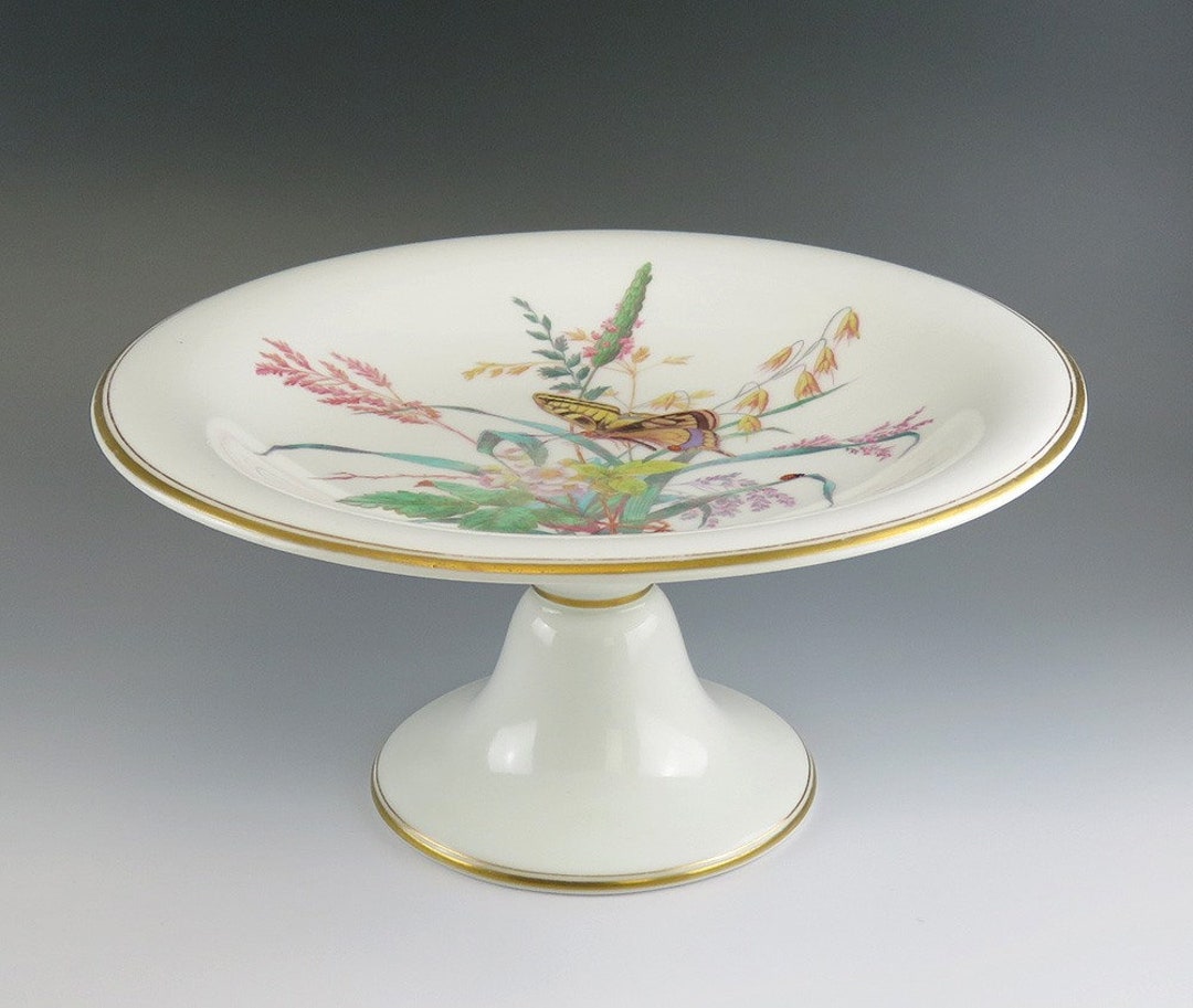 Antique C1870s Copeland Tall Pedestal Compote Cake Stand Wildflowers ...