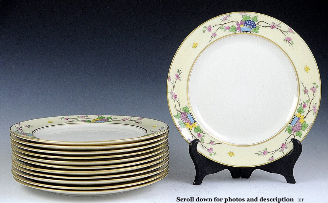 12 LENOX PLATES With Raised Design Potted Flowers and Butterflies ...