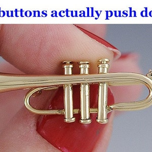 14k Gold Trumpet Pin/brooch W/moving Buttons - Etsy