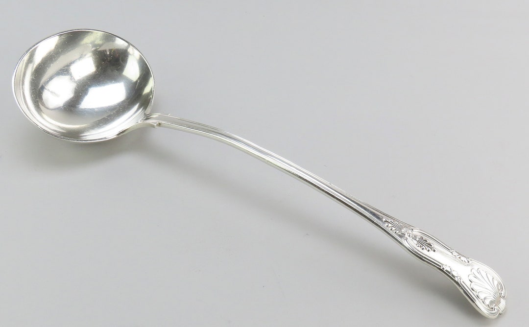 Handsome English Exeter Sterling Silver Large Punch Soup Ladle Kings ...