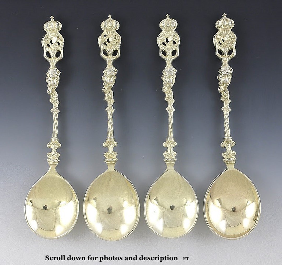 4 Antique Art Nouveau Gilt German Silver Crown Apostle Style Spoons - Etsy
