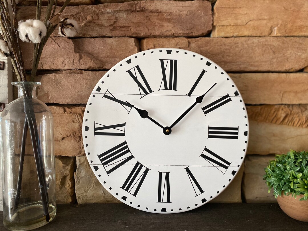 14 Inch White Clock, White Farmhouse Clock, White Clock, Modern Rustic ...