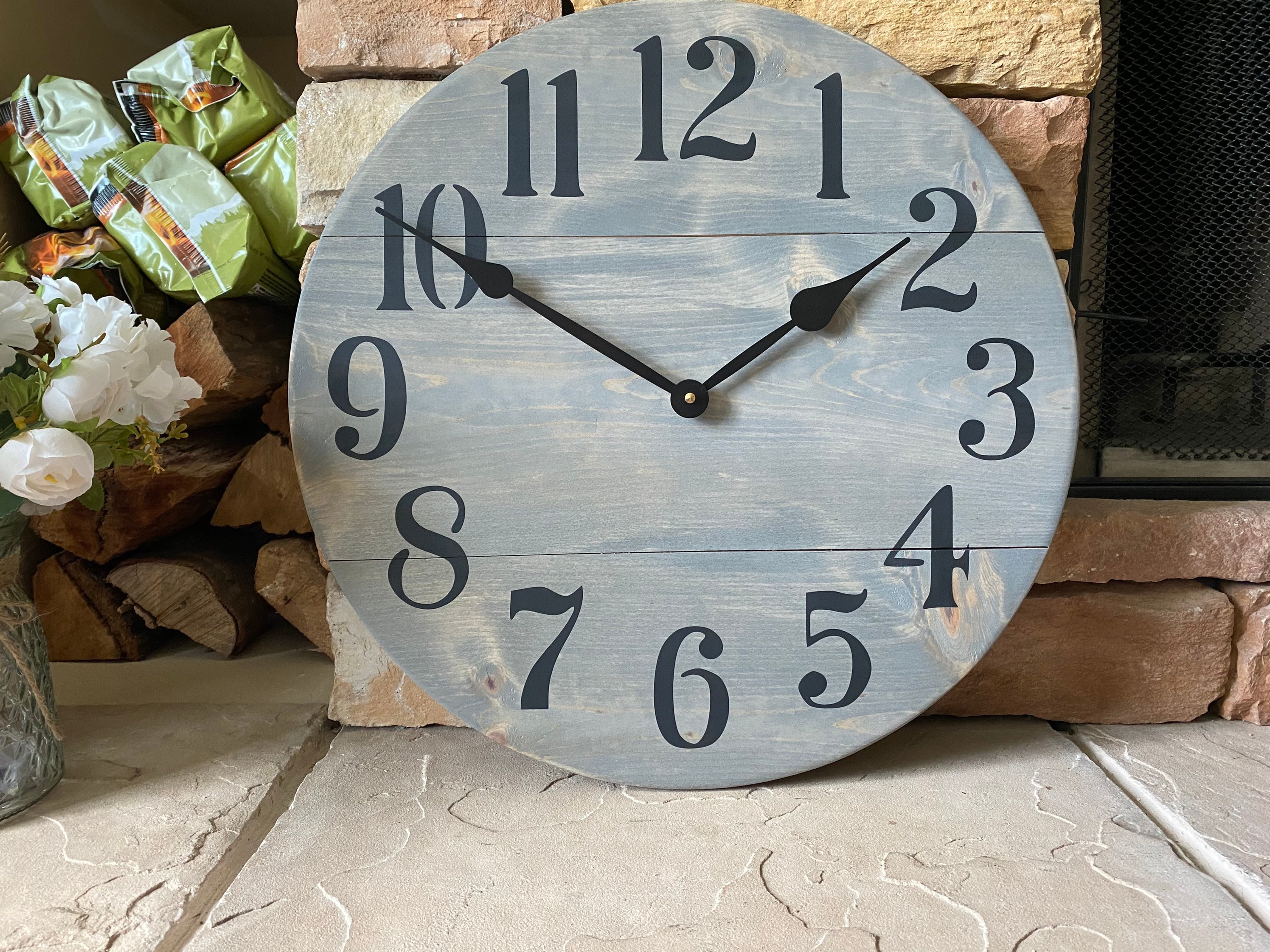 Classic Grey Farmhouse Clock rustic Clock Wall Hanging | Etsy
