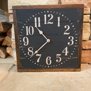 Framed Wooden Farmhouse Clock, Square Clock for Walls, Farmhouse Decor ...