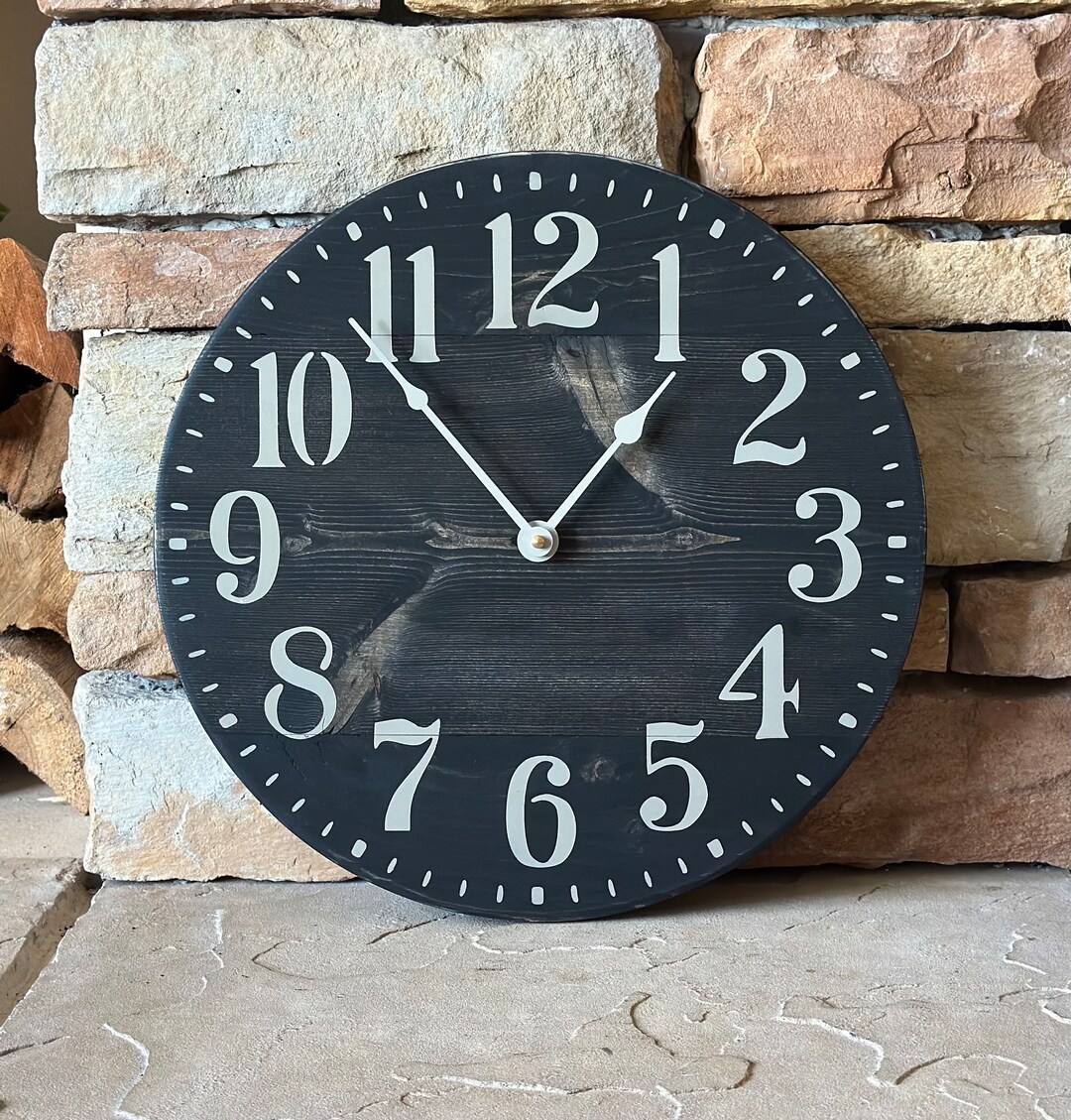 14 Inch Black Stained Clock/black Distressed Wall Clock/ Modern Rustic ...
