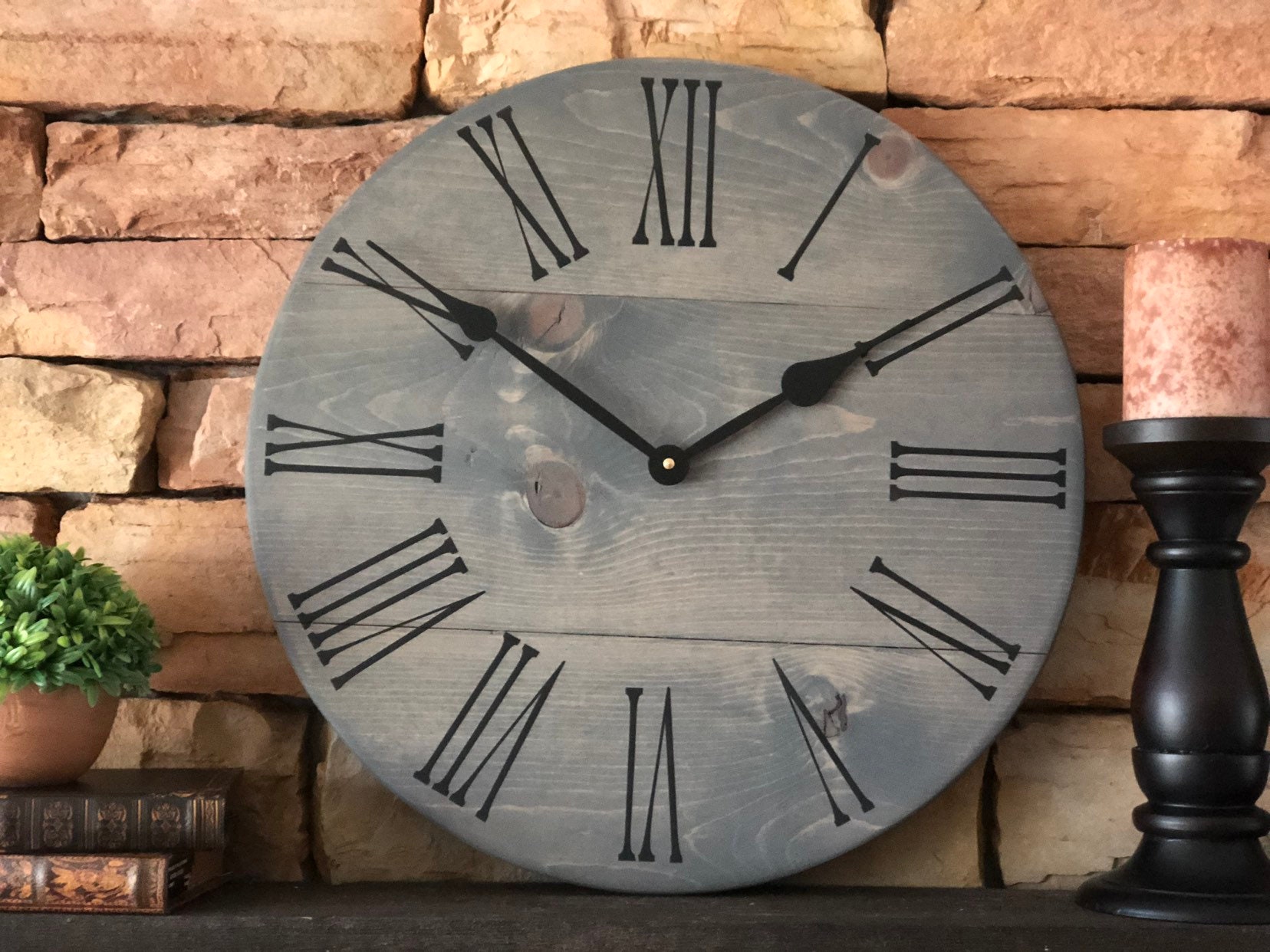 Classic Grey Farmhouse Clock rustic Clock Wall Hanging | Etsy