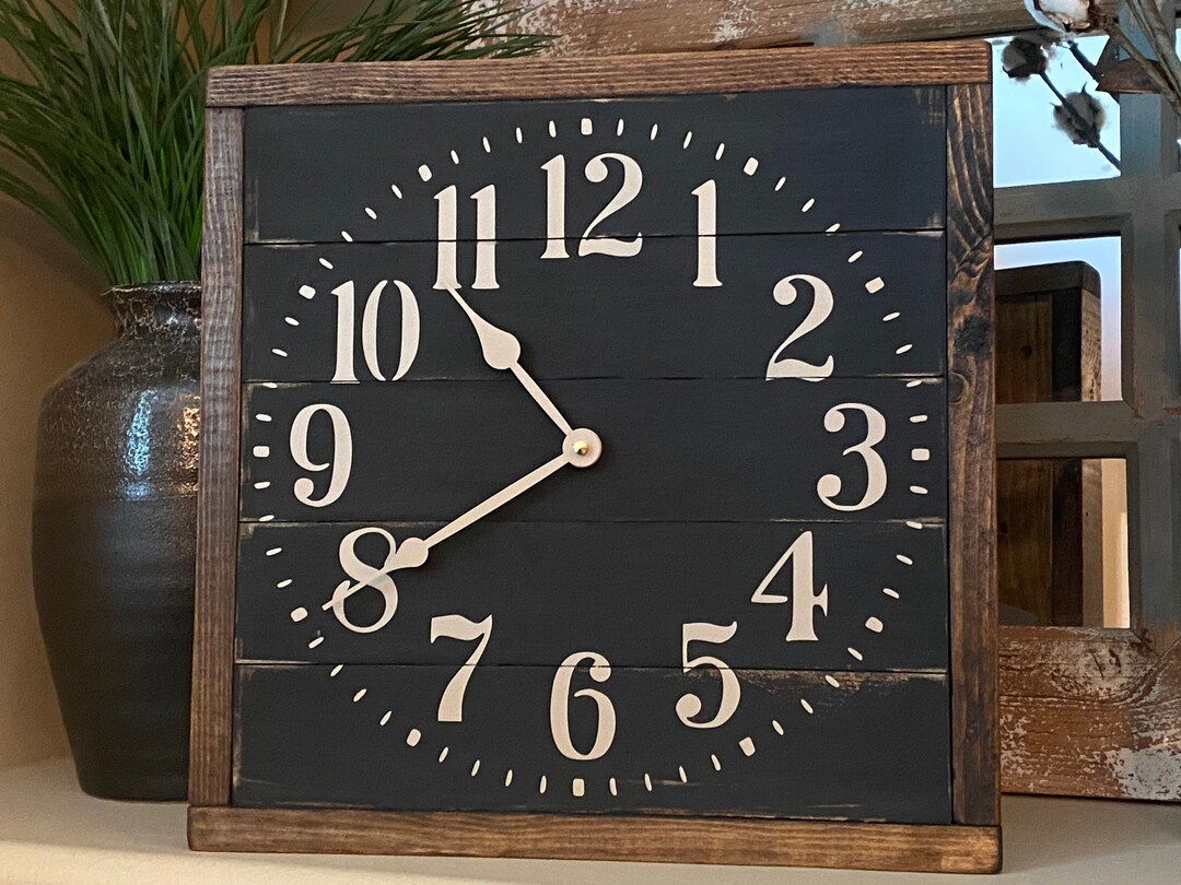 Framed Wooden Farmhouse Clock, Square Clock for Walls, Farmhouse Decor ...