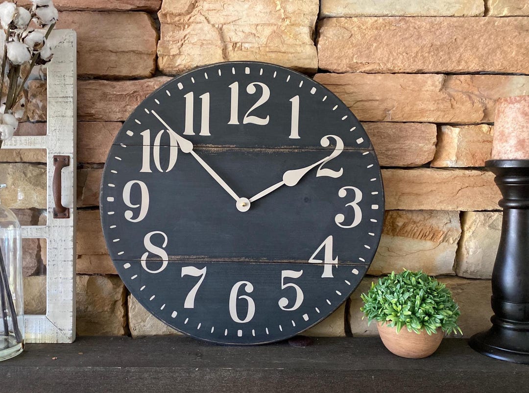 18 Inch Clock, Black Clock, Large Wall Clock, Rustic Wall Clock, Clock ...
