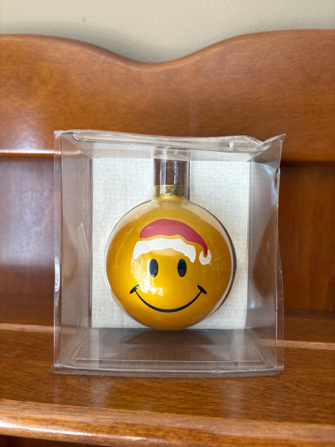Yellow Smiley Face With Santa Hat - A Distinctive Glass Ornament ...