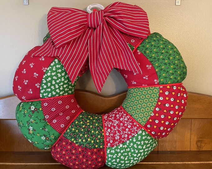 Handmade Patchwork Christmas Wreath: 18 Inch Red & Green Fabric - Etsy