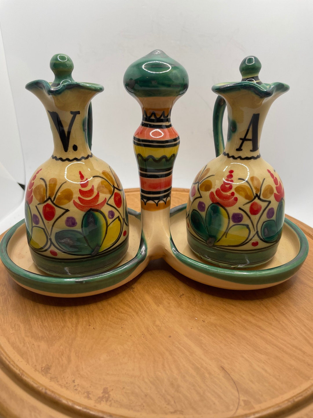 Ceramic Cruet Set Spanish Hand Painted Ceramic Pottery Oil and Vinegar ...