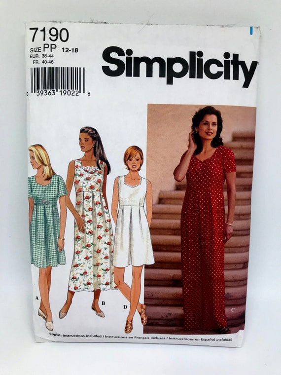 Simplicity Sewing Pattern 7190 Size PP 12-18 | Etsy