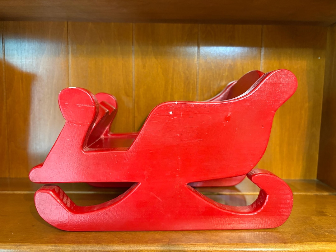 Wooden Santa Sleigh: Handmade Christmas Decor, Red Sled - Etsy