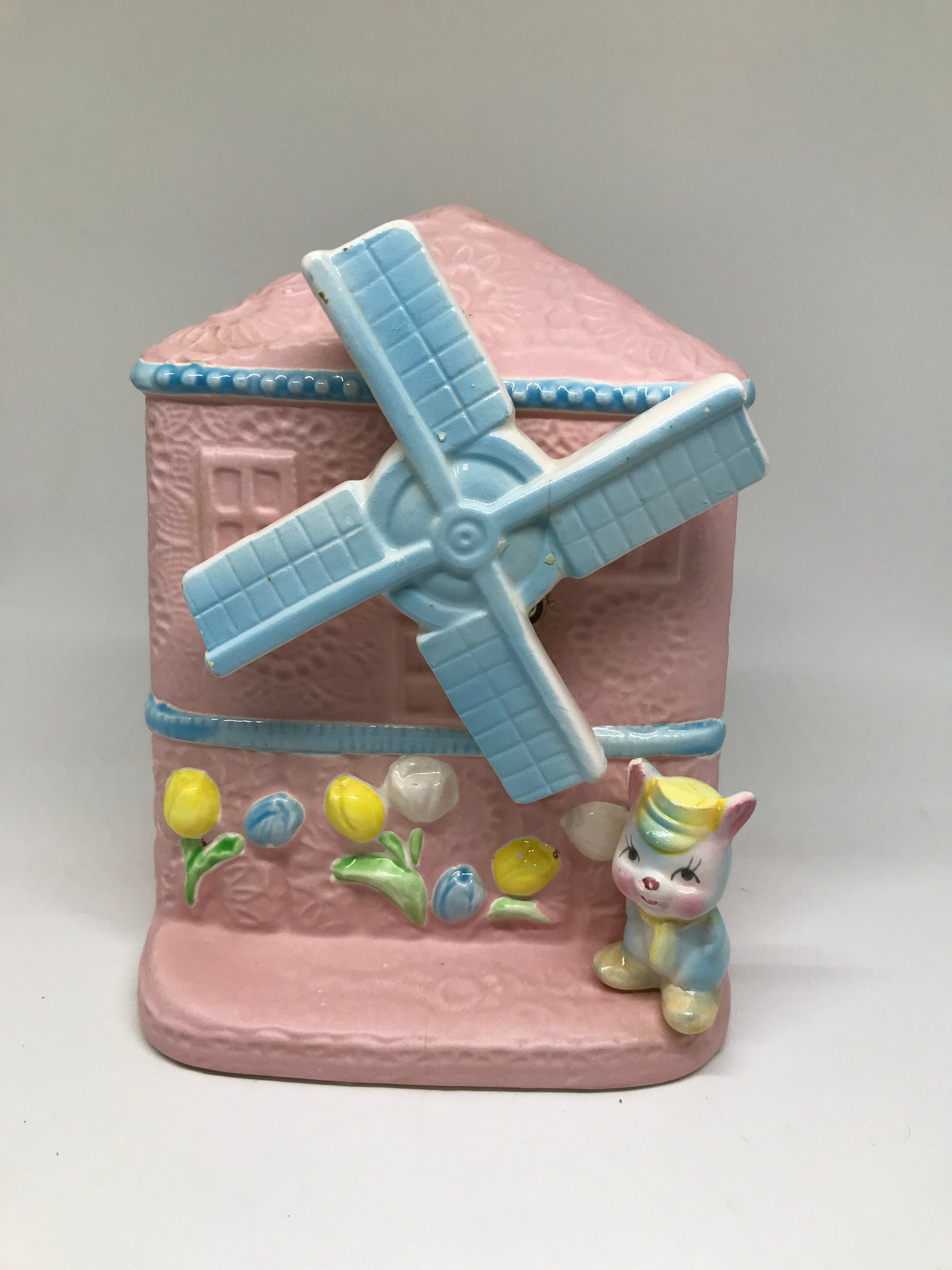 Vintage Pink Ceramic Windmill Nursery Music Box Planter | Etsy