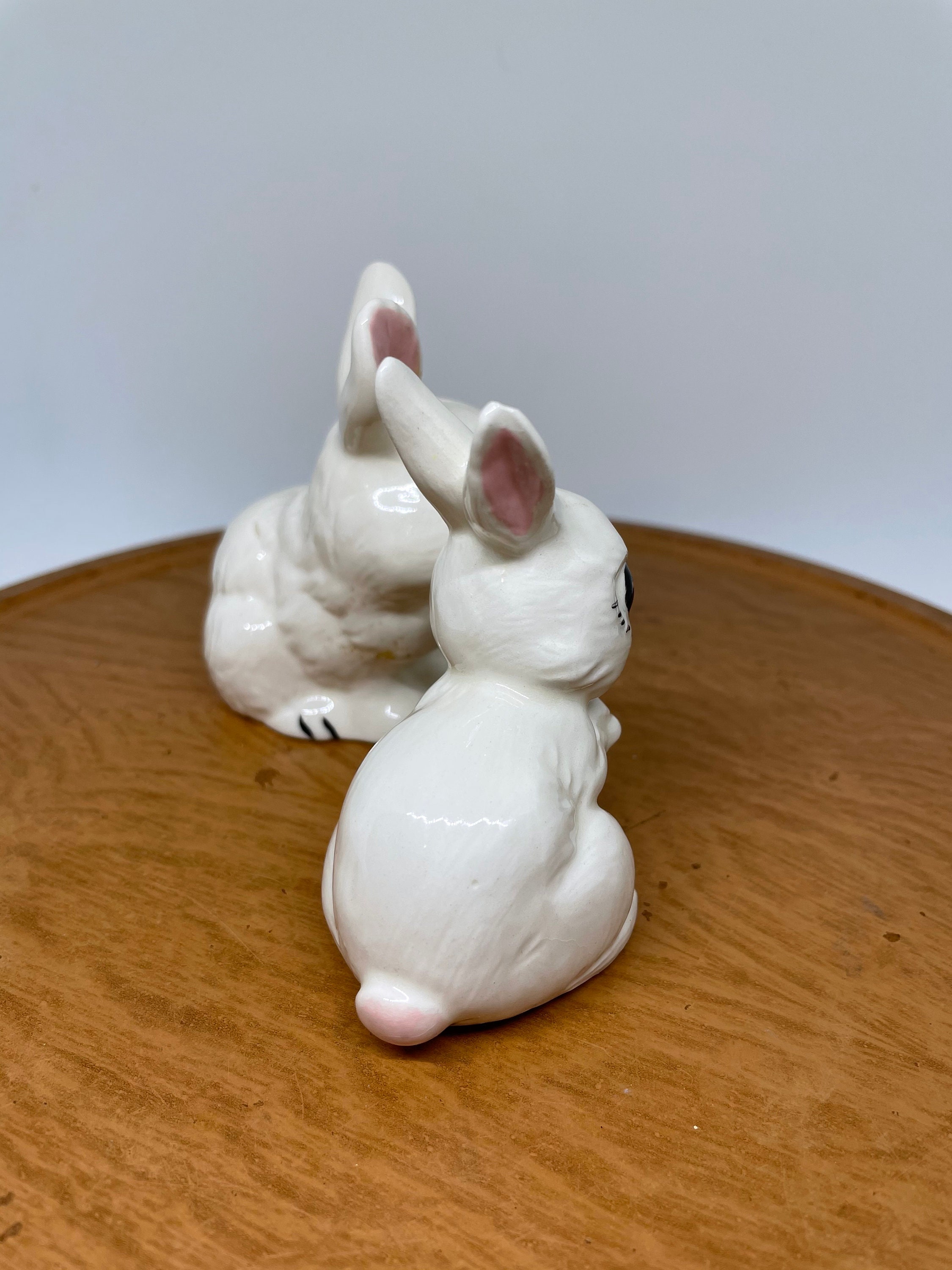 Pair of Bunny Rabbit Figurines Ceramic White Rabbits | Etsy