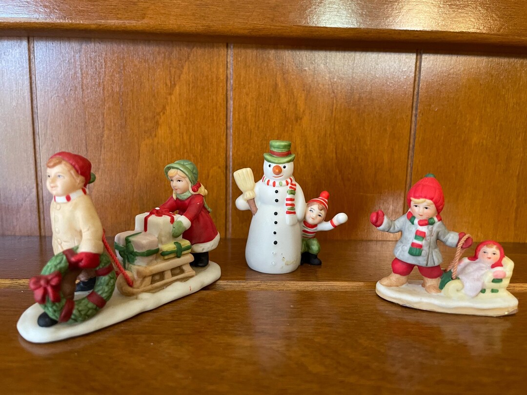 Lefton Miniature Christmas Figurines - Set of 3 - Snowman - Children ...