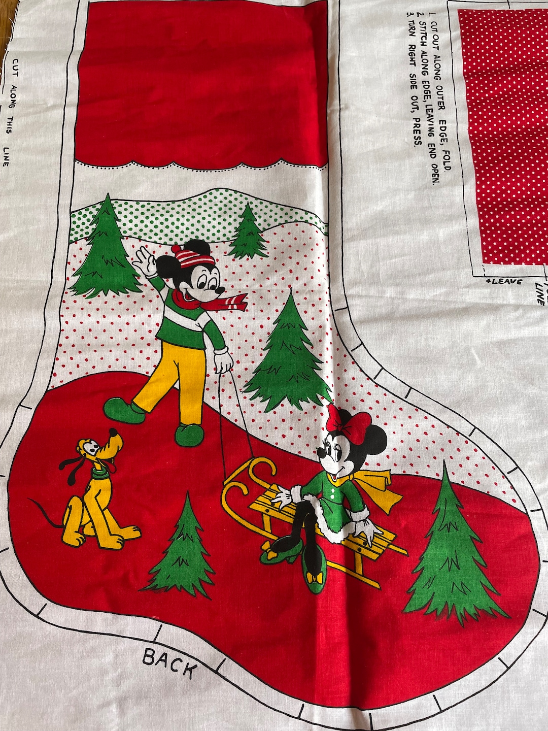 Vintage Disney Christmas Stocking Fabric Panel - Mickey Mouse - Minnie ...