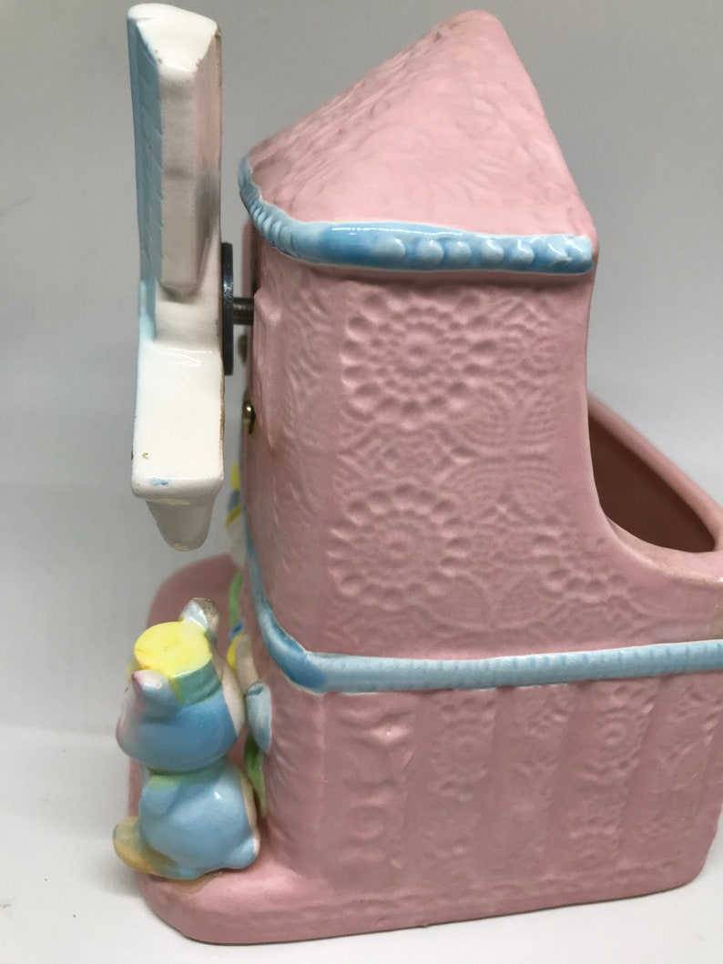Vintage Pink Ceramic Windmill Nursery Music Box Planter - Etsy