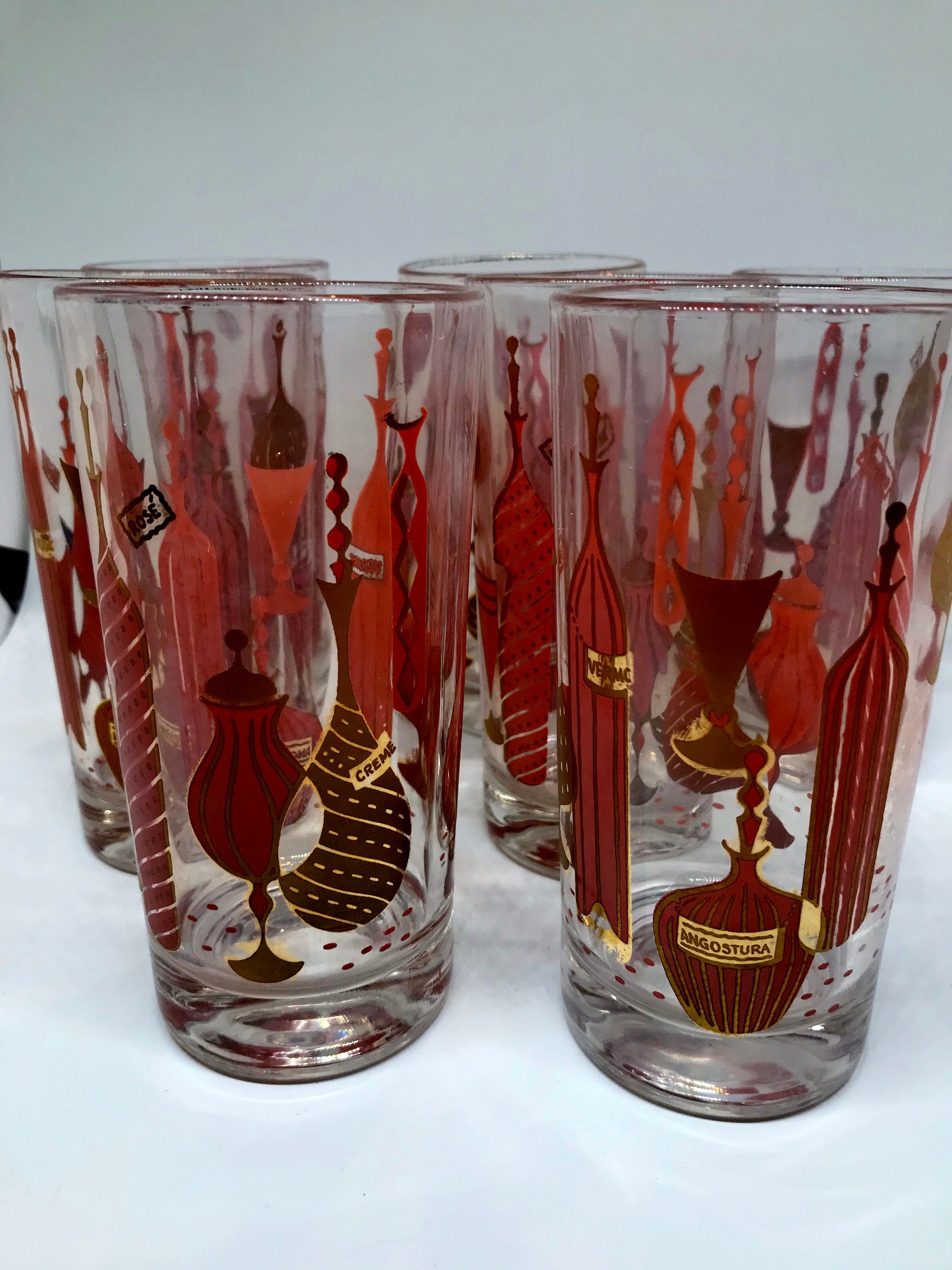 Mid Century Drinking Glasses Pink And Gold Vintage Glasses Etsy