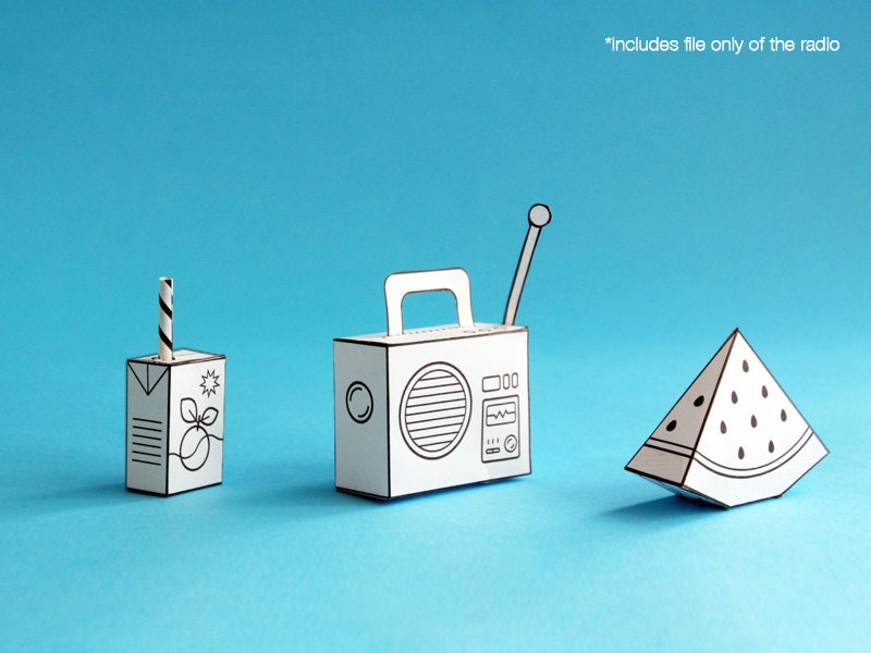 3D Coloring Page Radio 3D Paper Radio DIY Paper craft Radio | Etsy