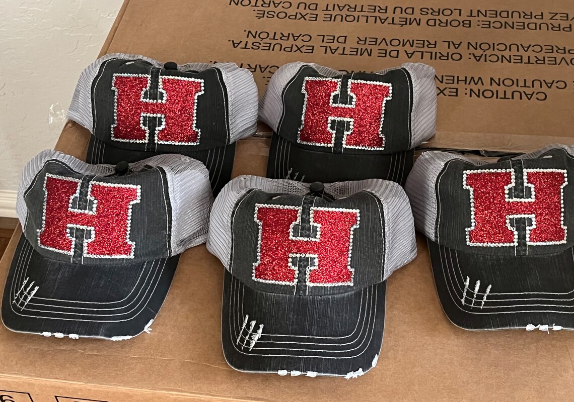 Trucker Mesh Hat With School Letter and Rhinestone Bling - Etsy