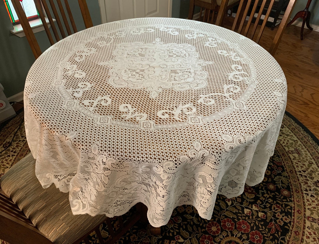 25% OFF*** 7521 T Ornate Round Ivory Floral Tablecloth With Scalloped ...