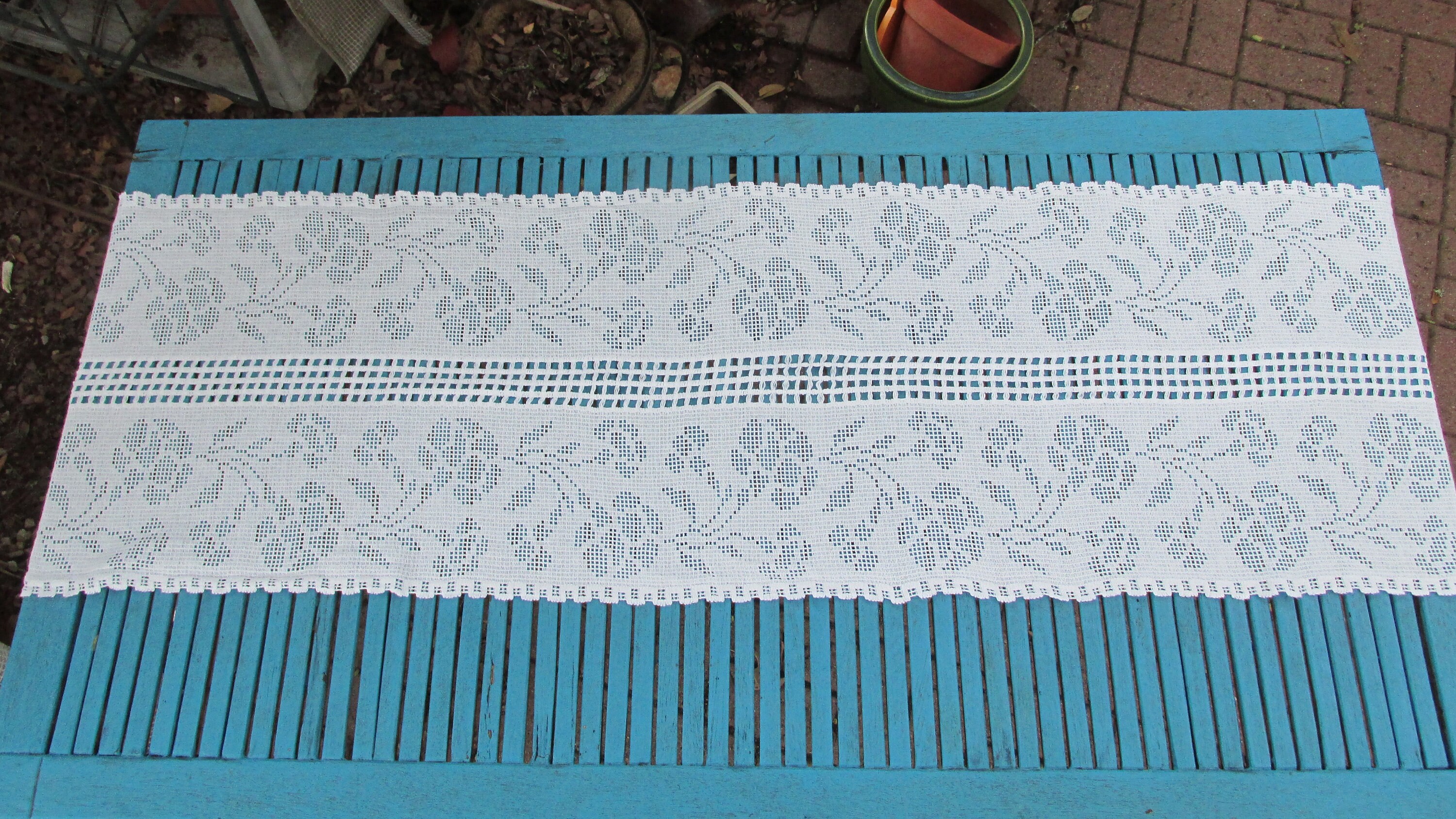 Linens White Cotton Table Runner Colored Lace Edging/ Vintage Dresser ...