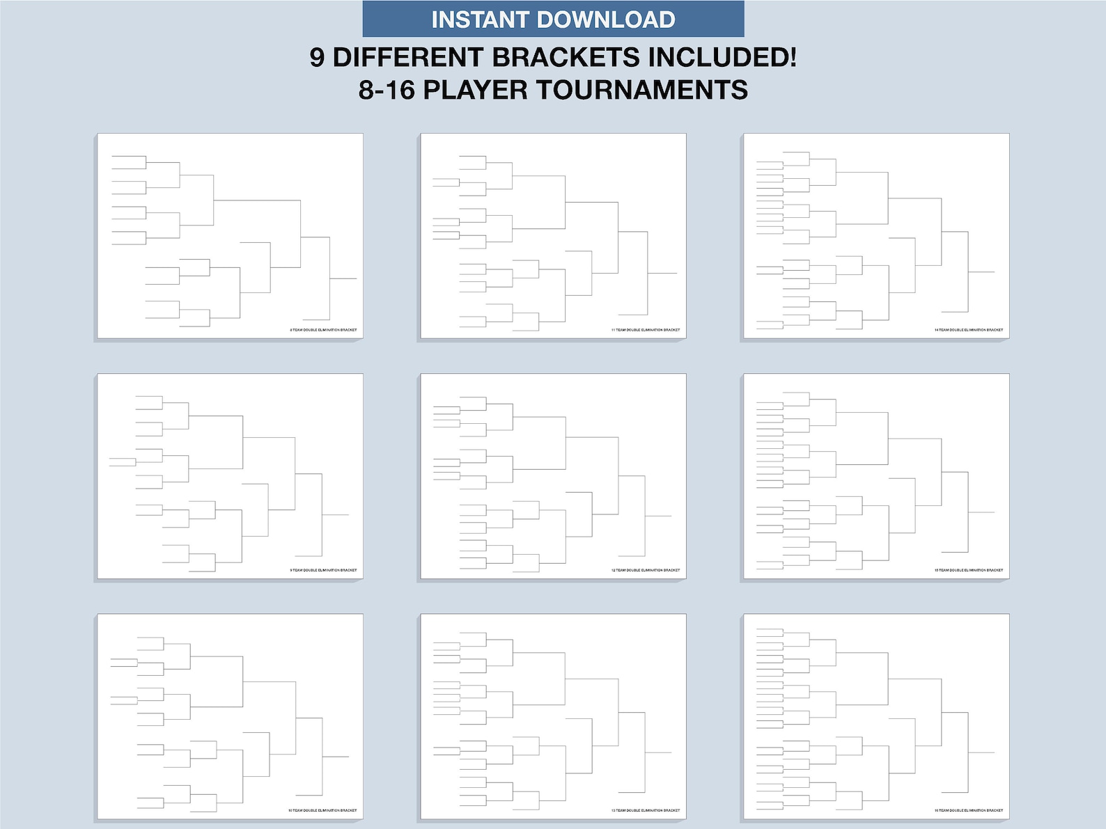 Blank Tournament Bracket, Printable, Fillable PDF, Double Elimination ...