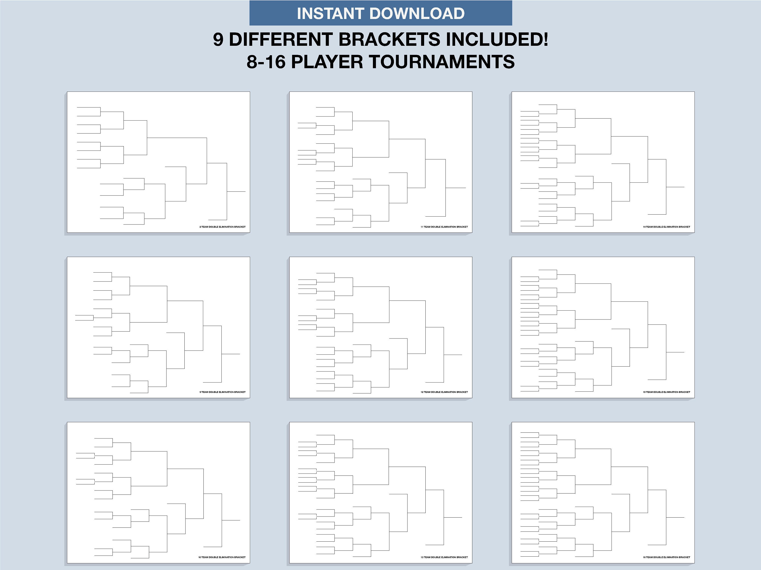 Blank Tournament Bracket, Printable, Fillable PDF, Double Elimination ...