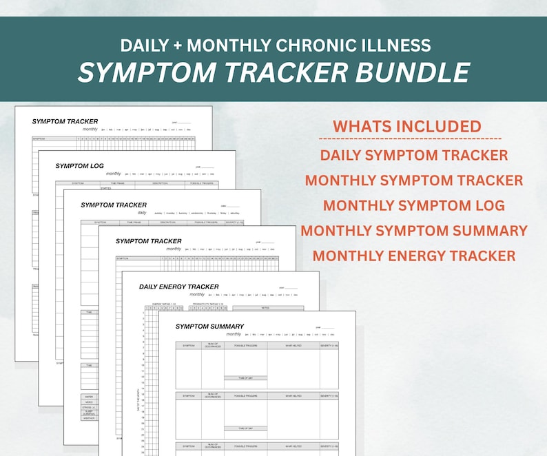 Chronic Illness Symptom Tracker Bundle — Daily, Monthly & Energy Logs ...