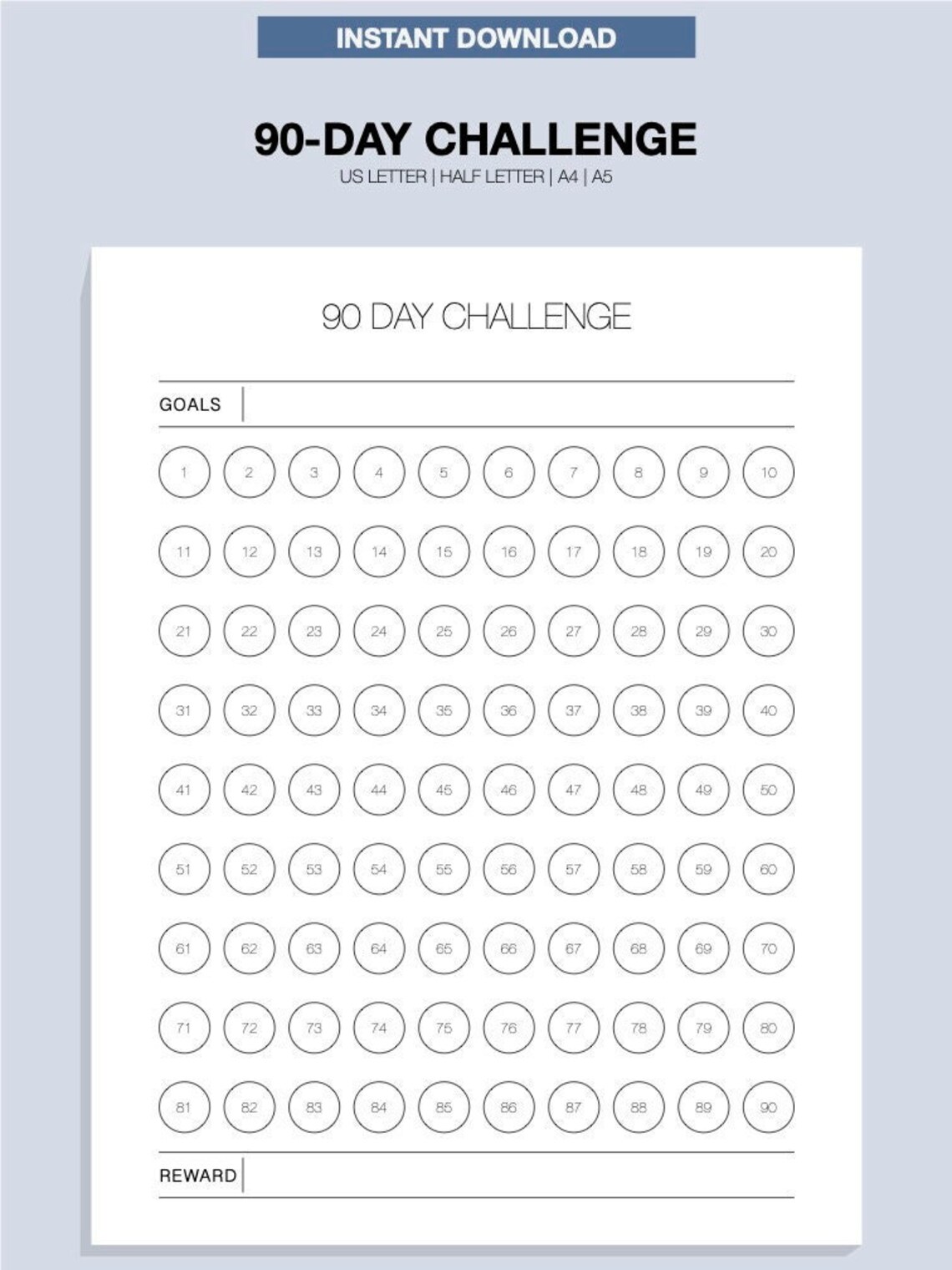 90 Day Challenge Tracker, Goal Setting, Progress Tracker / Instant Download, Printable Log ...