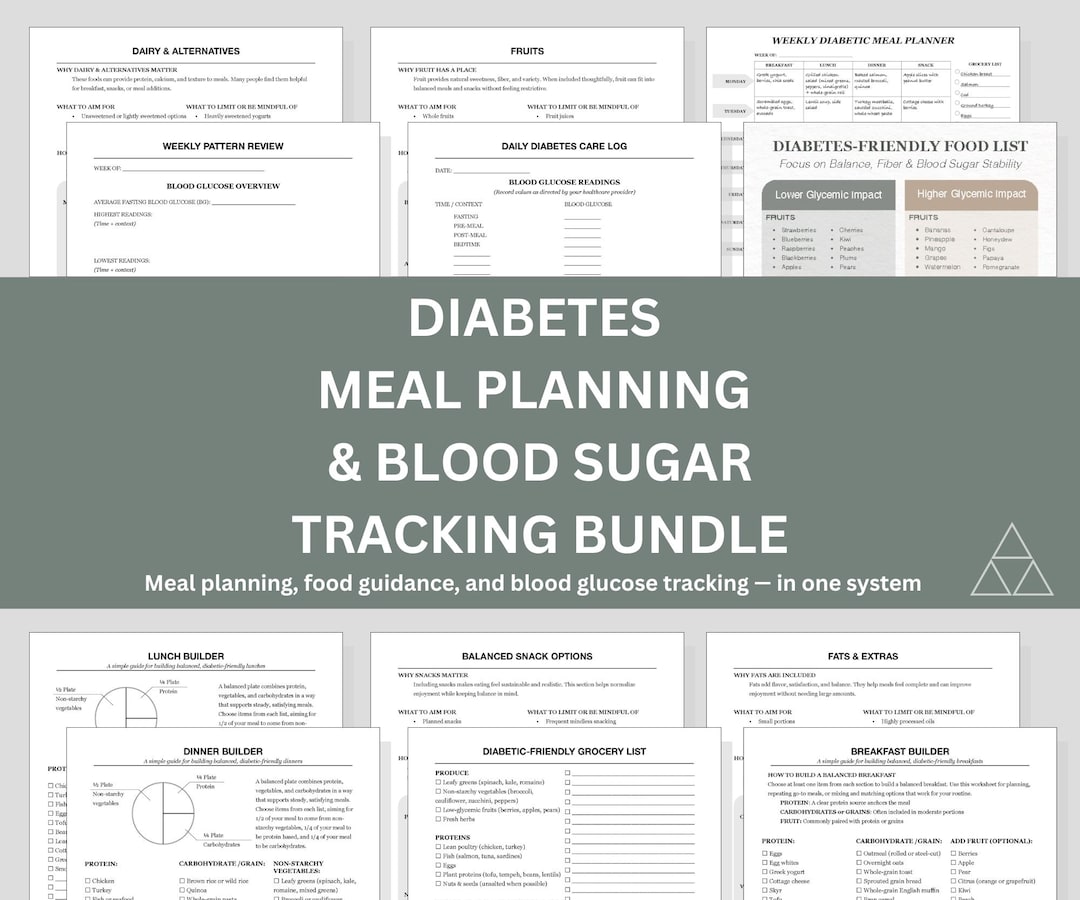 Diabetes Meal Planning & Blood Sugar Tracking Bundle | Printable ...