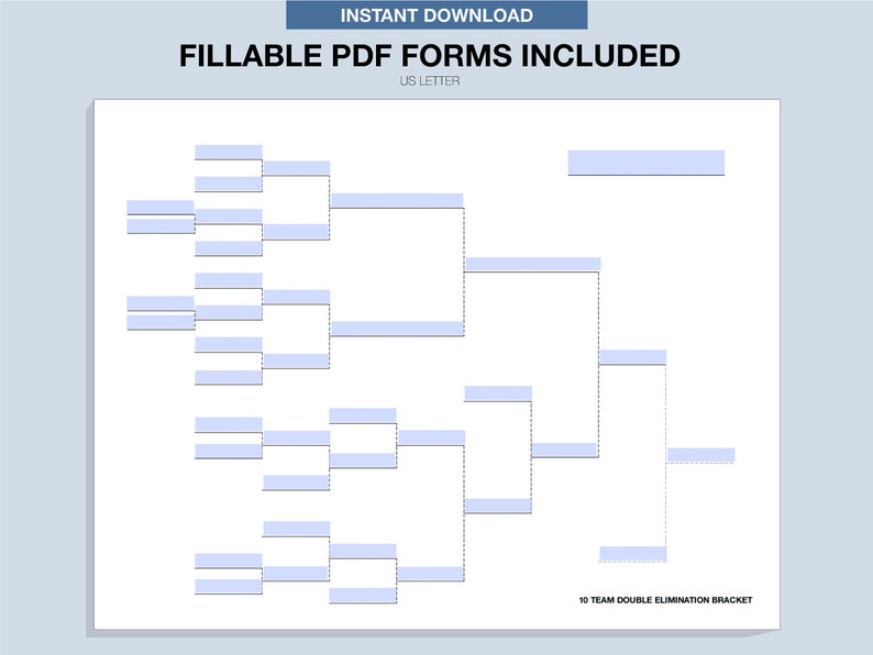 Blank Tournament Bracket, Printable, Fillable PDF, Double Elimination ...