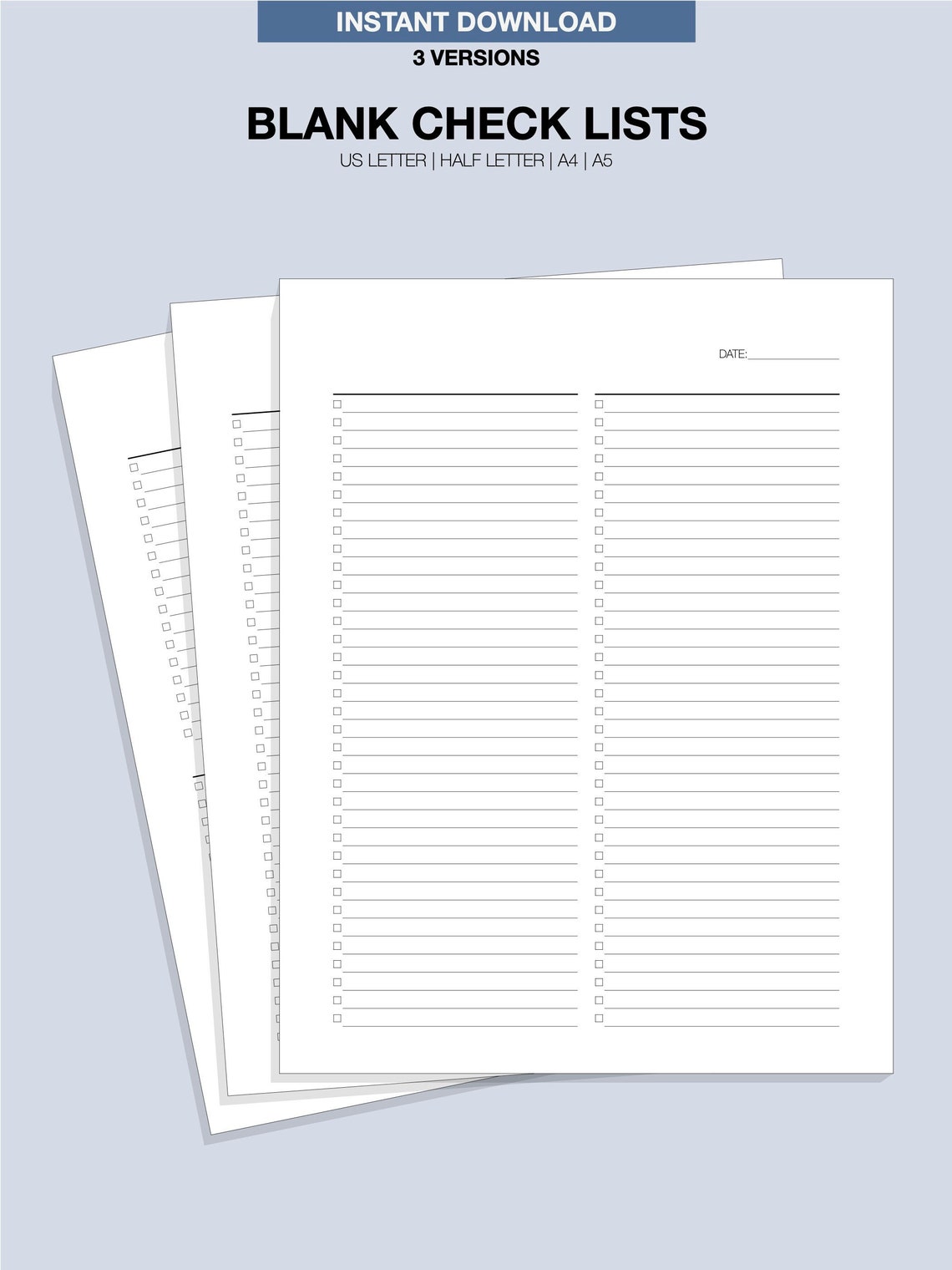 Blank Checklist Template Printable, A4/a5/letter/half, Instant Download ...