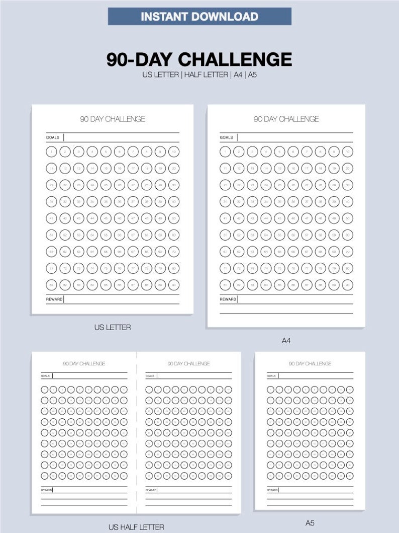 90 Day Challenge Tracker, Goal Setting, Progress Tracker / Instant ...