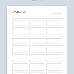 Grocery List Printable + Fillable Template, Grocery Planner, A4 and US ...