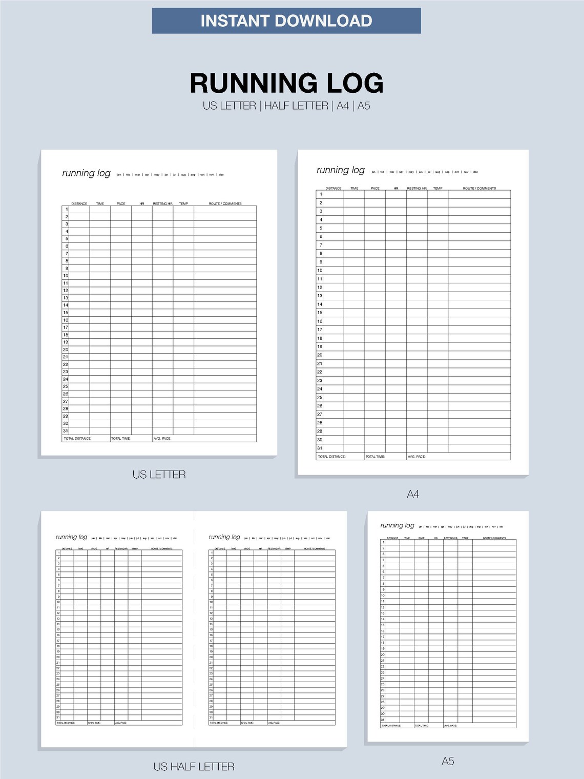 Printable Running Log - US Letter, A4, A5 - Etsy