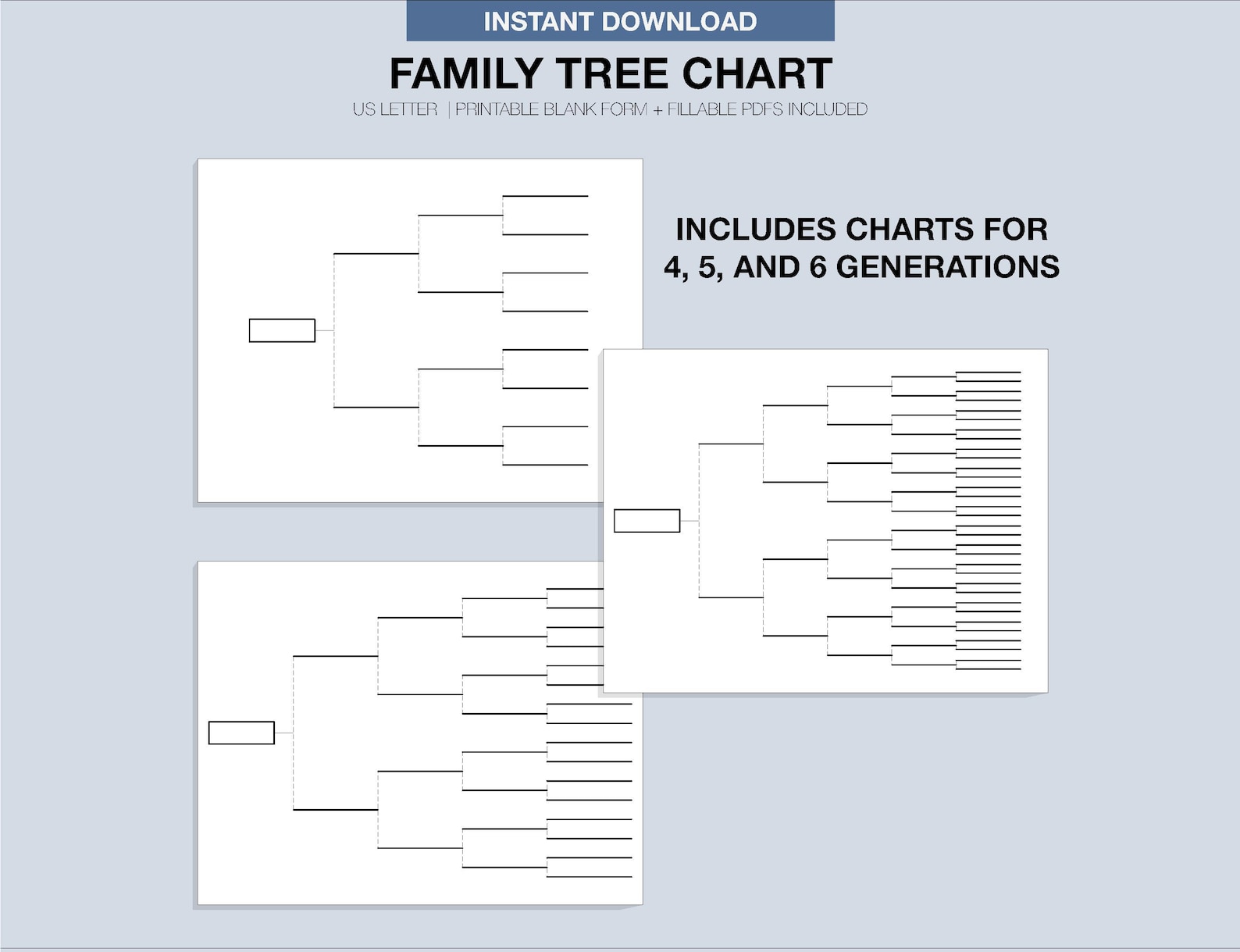 4-6 Generation Editable Family Tree Chart – Printable & Fillable PDF - Etsy