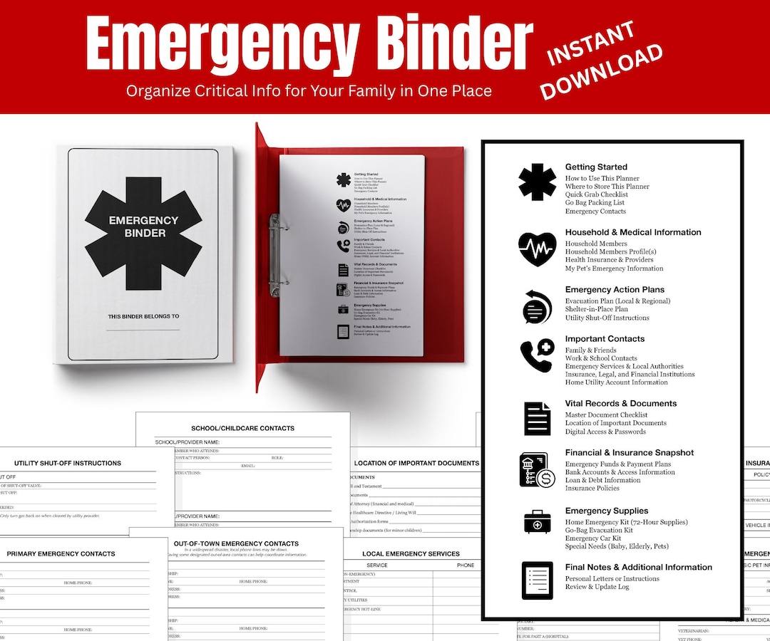 Emergency Binder Printable – Family Emergency Planner, Important ...