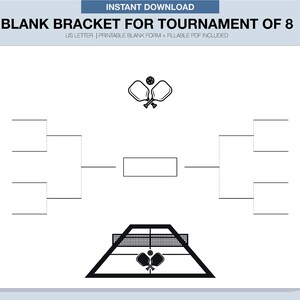 Pickleball Blank Tournament Bracket, Printable, Fillable PDF, Single ...