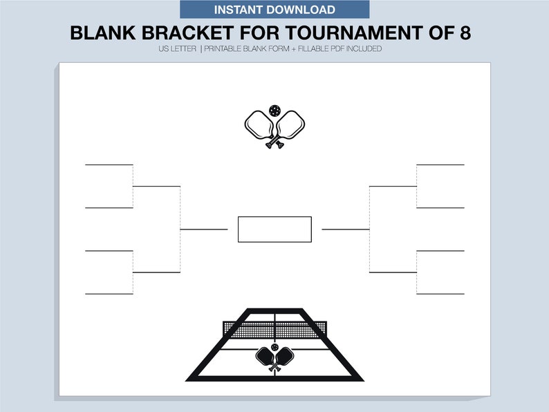 Pickleball Blank Tournament Bracket, Printable, Fillable PDF, Single ...