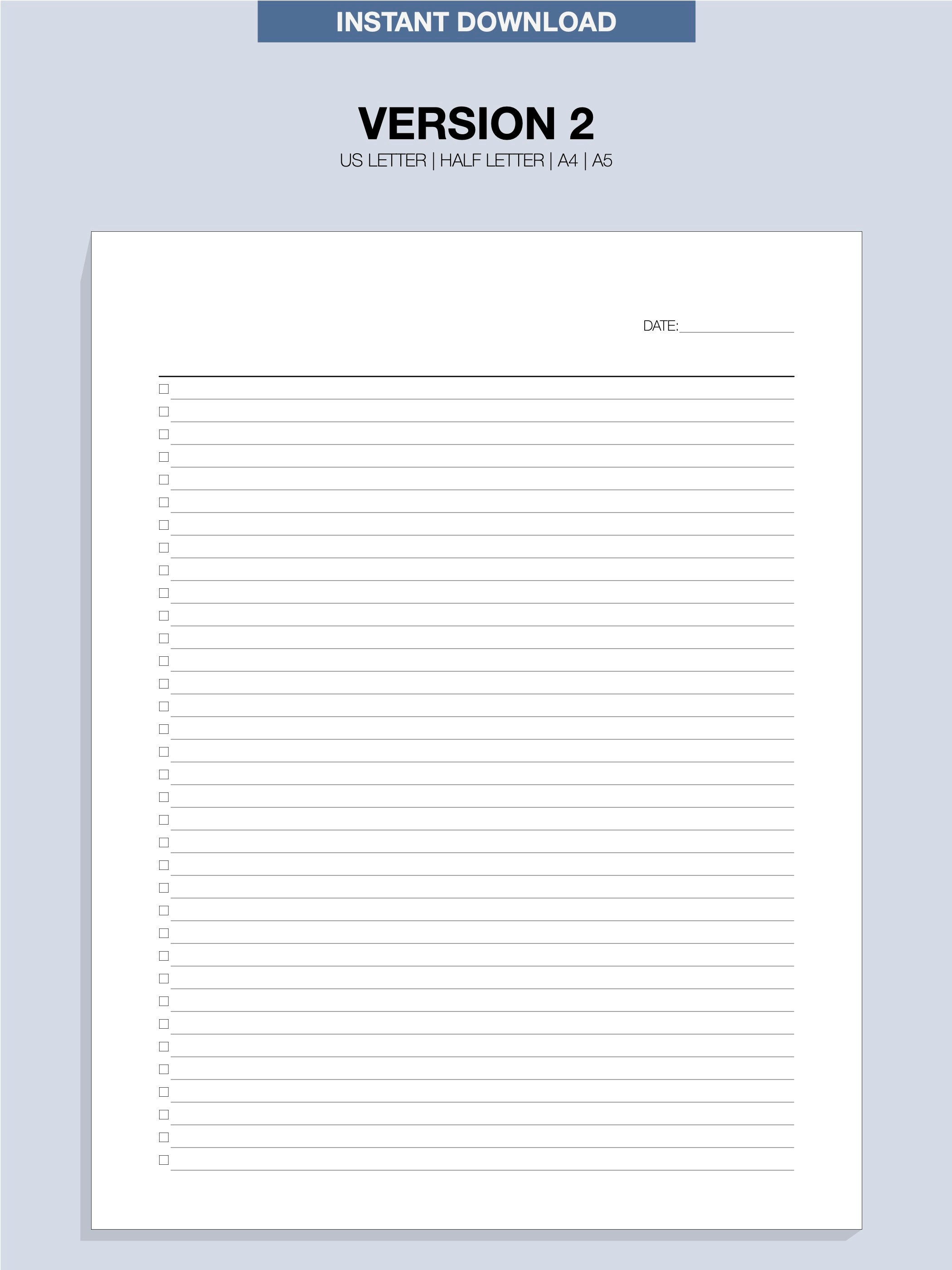 Blank Checklist Template Printable, A4/a5/letter/half, Instant Download ...