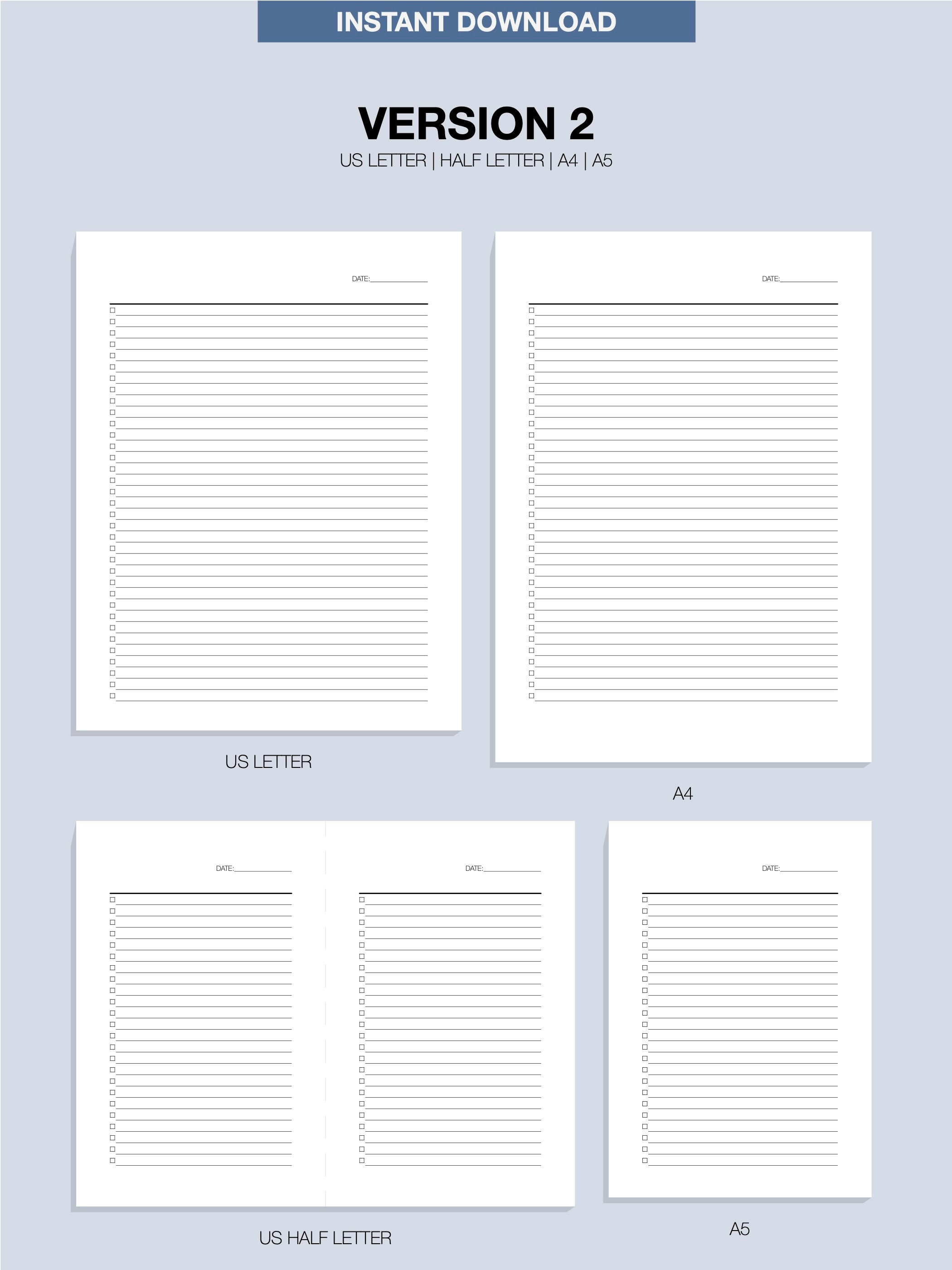 Blank Checklist Template Printable, A4/a5/letter/half, Instant Download ...