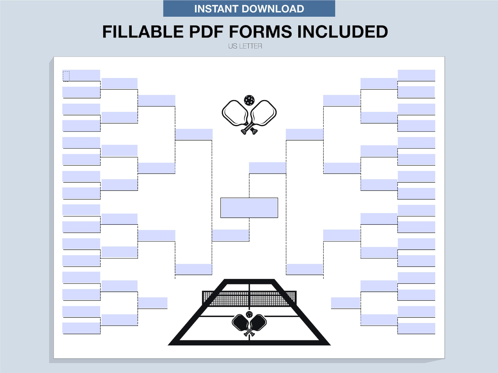 Pickleball Blank Tournament Bracket, Printable, Fillable PDF, Single ...