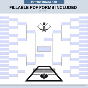 Pickleball Blank Tournament Bracket, Printable, Fillable PDF, Single ...