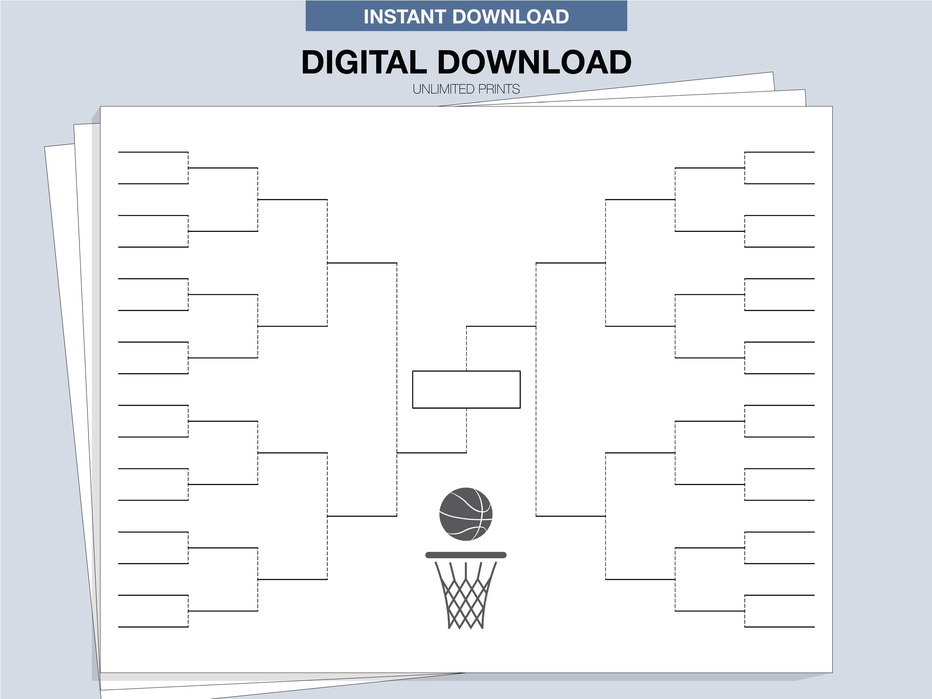 Blank Basketball Tournament Bracket, Printable, Fillable PDF, Single ...